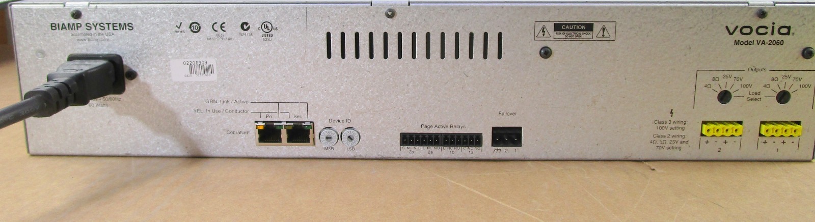Vocia VA-2060 Biamp Two Channel amplifier Cobranet RJ-45 60W RMS (NO ...