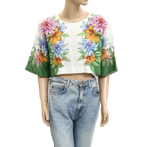 Farm Rio Local Fruit Delicacy Floral Printed Cropped Blouse Top M New ...