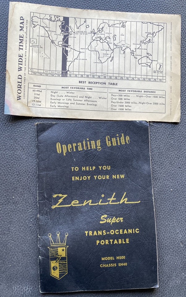 Working 1950s ZENITH Super Trans Oceanic Wave Magnet Tube Radio H500 w ...
