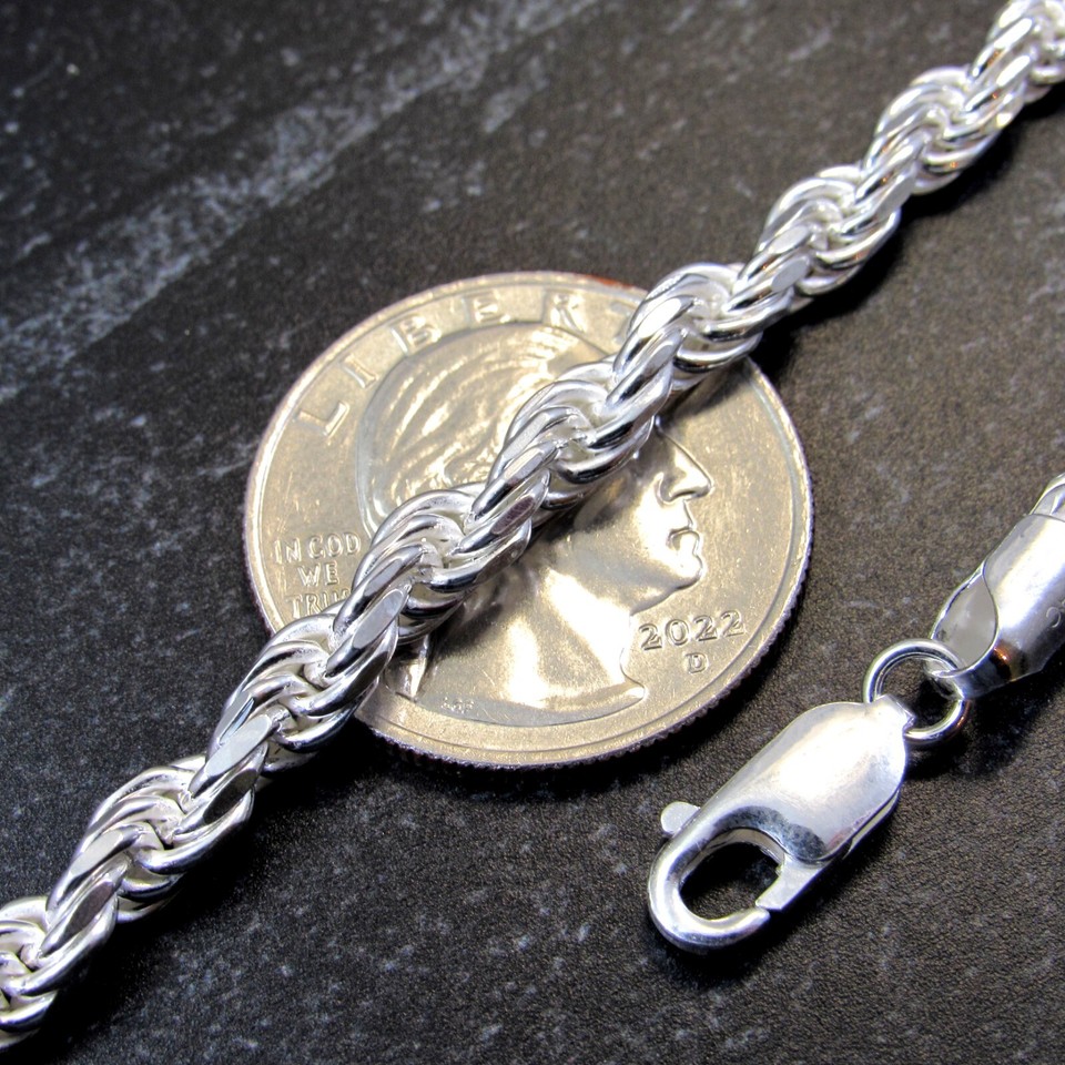 Solid 925 Sterling Silver Italian DIAMOND CUT ROPE CHAIN Necklace ...
