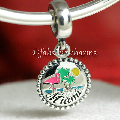 New Authentic Pandora Miami Beach Florida Dangle ENG791169_89 Flamingo ...