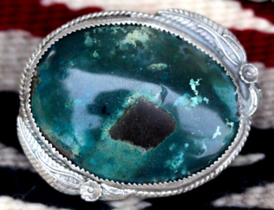 Vtg GREEN MOSS AGATE sterling silver belt buckle Southwestern squash ...