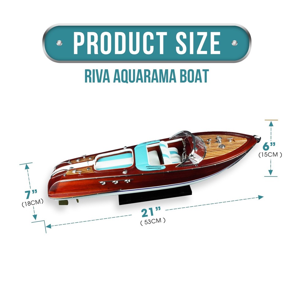 Wooden Riva Aquarama Blue 1:16 Speed Boat Italian 53cm Handmade Luxury ...