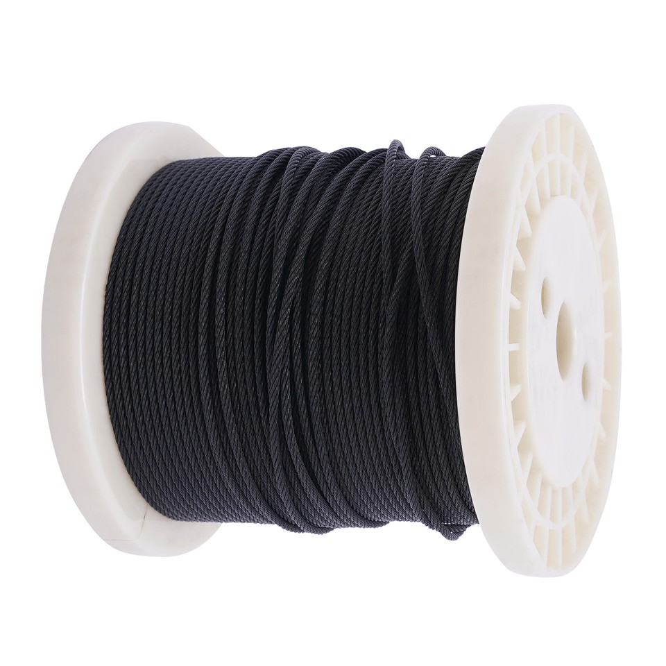 250ft 1/8" Stainless Steel Cable Black Wire Rope Cable Railing System ...
