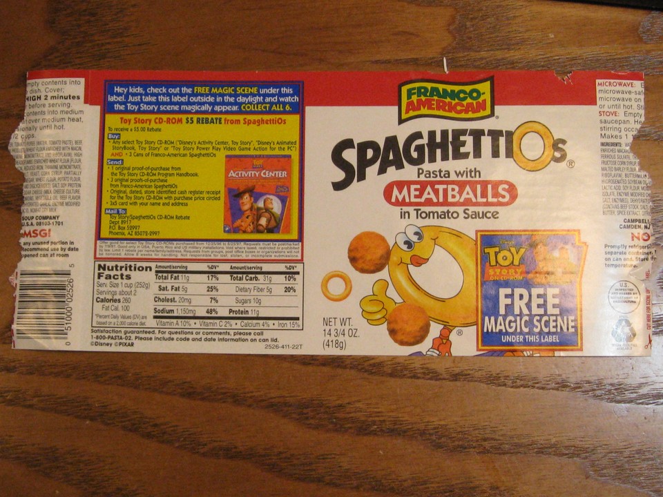 Toy Story Magic Scenes from Spaghettios Labels - Buzz Lightyear - 1996 ...