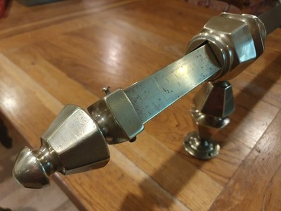 Antique brass aga range rail square pole 116cms long pot hanger finials ...