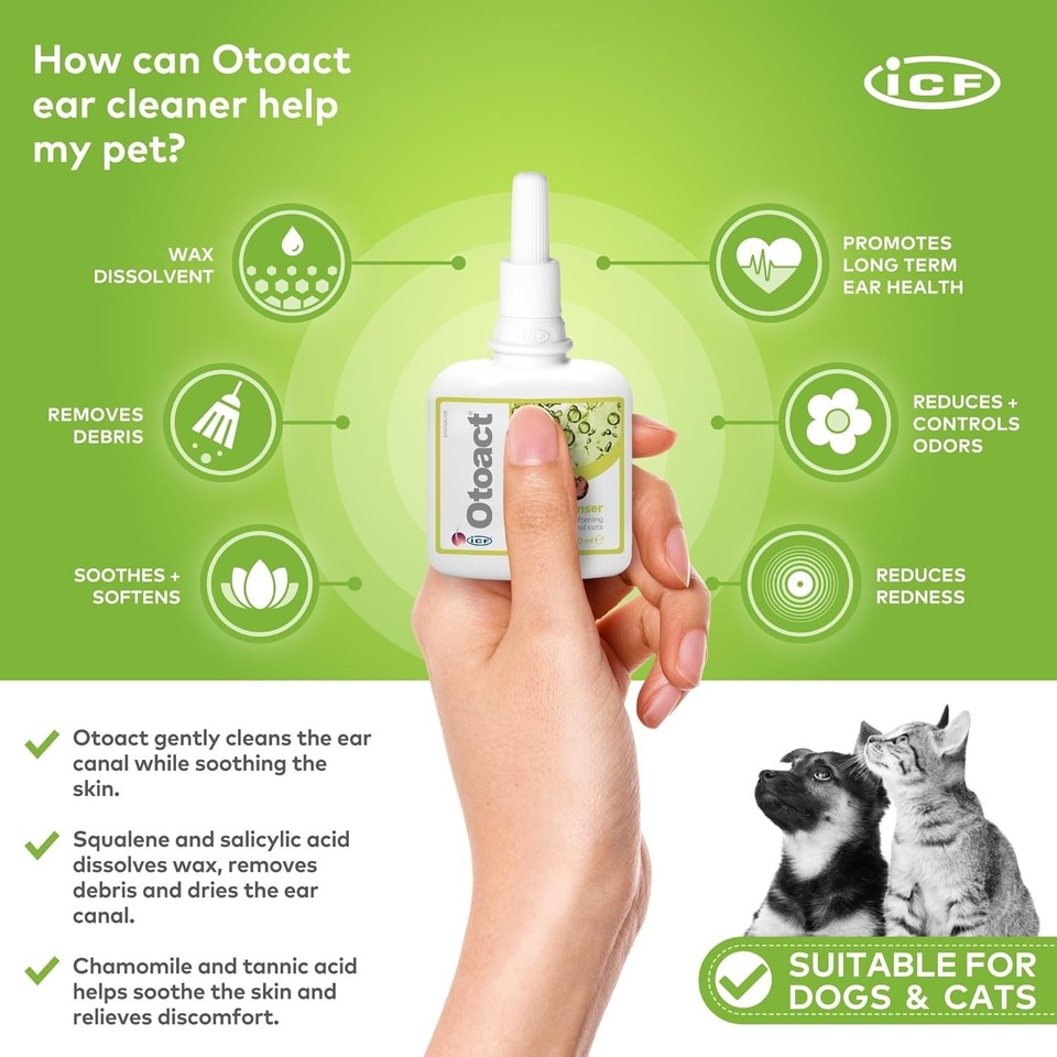 Otoact Ear Cleanser Solution for Cats & Dogs 100ml Bottle 8009722003780 ...