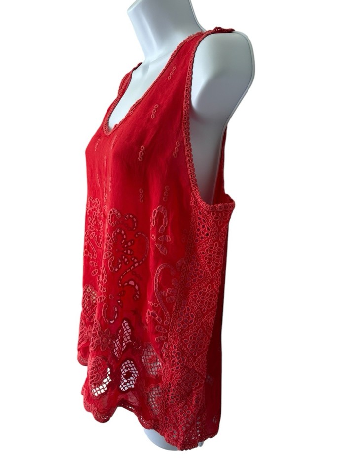 Johnny Was Women’s S Red Embroidered Eyelet Sleeveless Luana Tank ...
