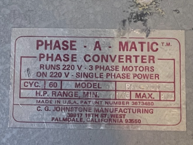 PHASE-A-MATIC model PAM-100 Static 3 Phase Converter | eBay
