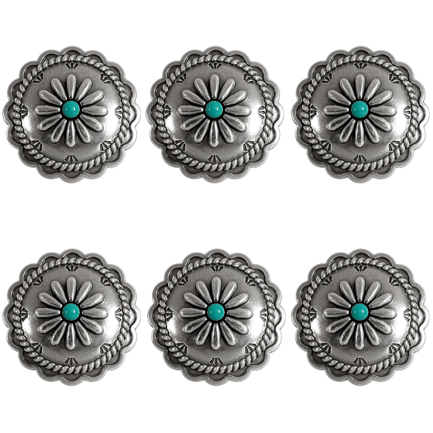 Set of 6 Saddle Conchos Southwestern Antique Silver Rope Edge Concho ...