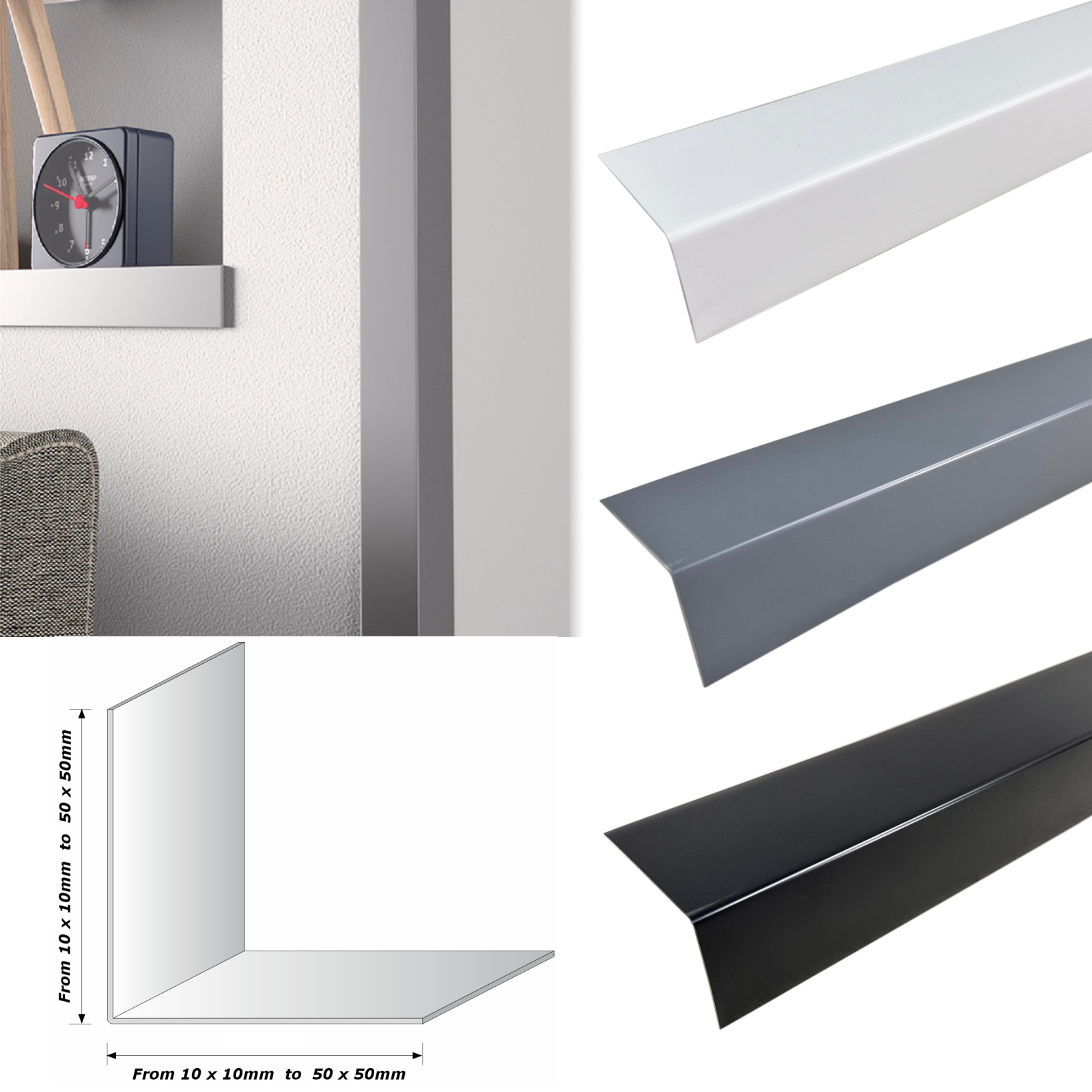 PVC Corner Trim 90° Angle 1m – Plastic Edge Cover Strip Rigid Edging ...