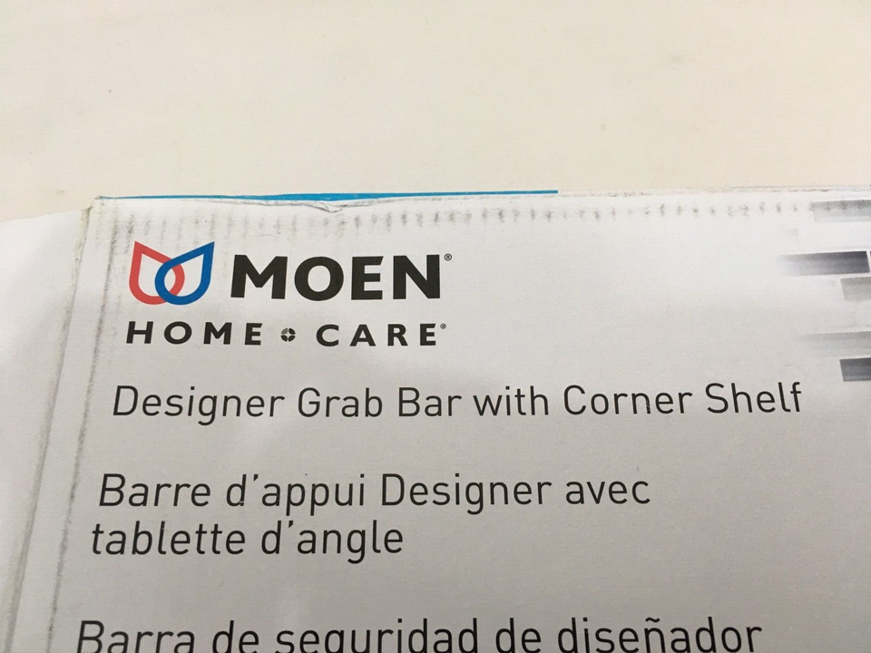 NEW Moen Home Care Designer Grab Bar w/ Corner Shelf BRUSHED NICKEL ...