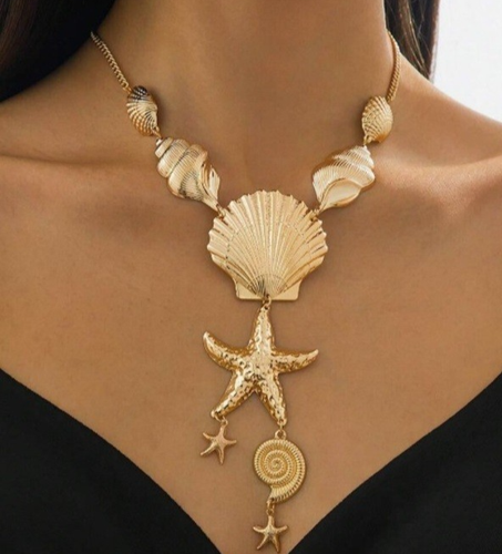 Zara 18K Gold new plated necklace chain scallop shells shell starfish ...