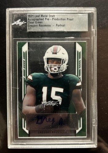 1/1 Greg Rousseau 2021 Leaf Metal Draft Auto PreProduction Proof Clear ...