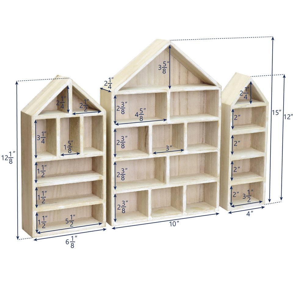 Neuxi House-Shaped Wooden Shadow Cubby Box Display Shelf Organizer, Set ...