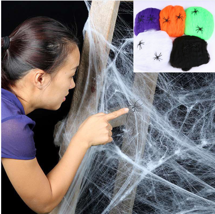HALLOWEEN DECORATION SPIDER WEB SPIDERS STRETCHABLE COBWEB FANCY DRESS ...