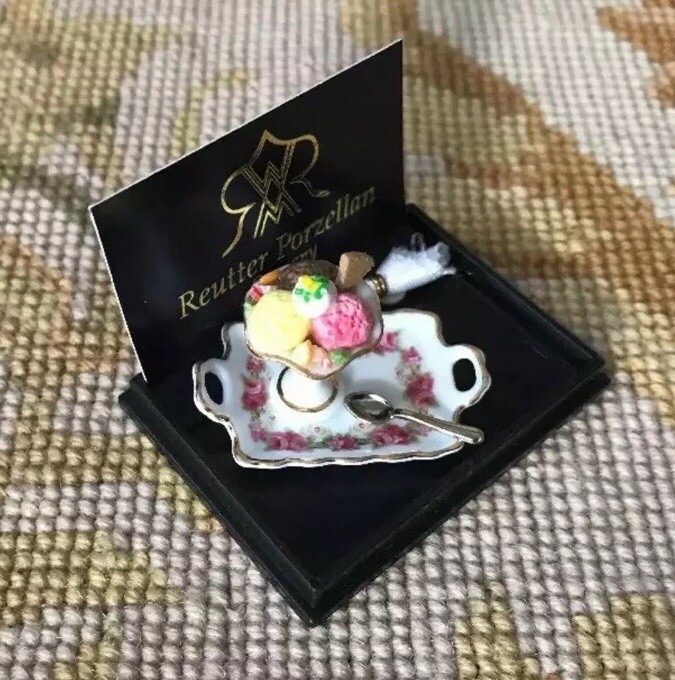 Dollhouse Miniature Reutter Porzellan Tray With Dish Of Ice Cream 176 ...