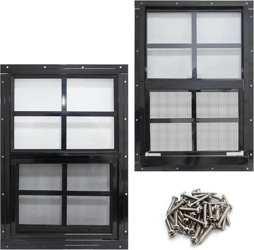 2 Pack Shed Window With Black Frame, 24 X 27 Flush Mount Small Window ...