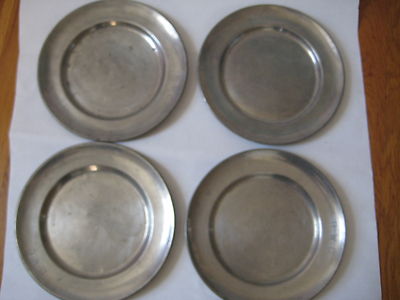 vtg Pilgrim Pewter 4 PLATE LOT 859 w/ initials "BWC" Boston Belmont ...