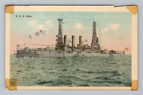 US Navy Battleship USS Ohio BB12 WWI Military Vessel Sea View 1900s ...