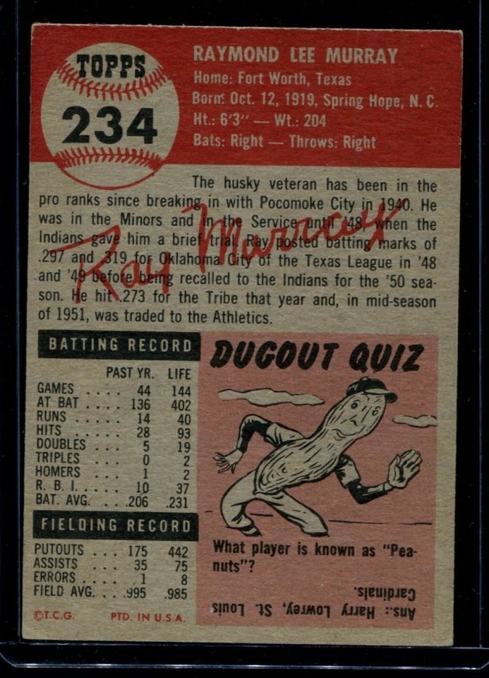 1953 Topps #234 Ray Murray VG+ LOOK! | eBay