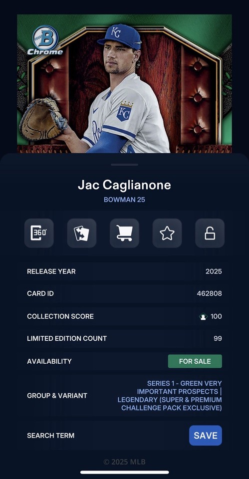 2025 Topps Bunt Digital; Bowman Jac Caglianone; Green Legendary VIP /99 ...