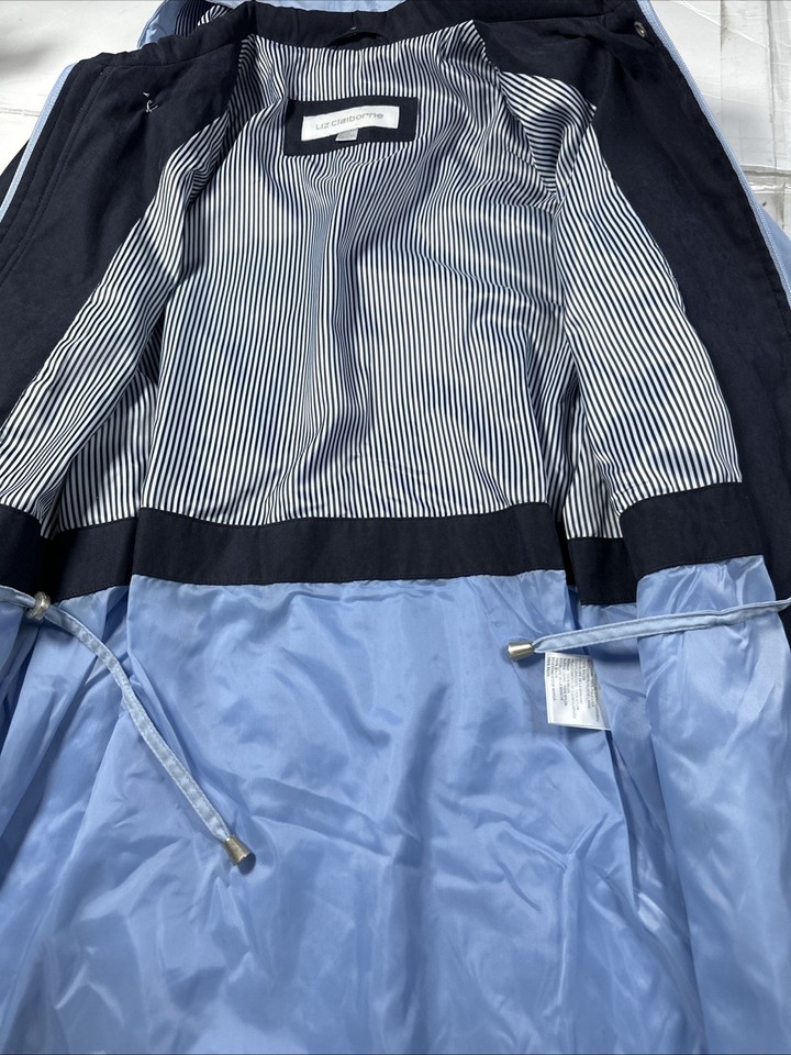 Liz Claiborne Jacket Long Womens Zip Snap Removable Hood Light Blue Sz ...