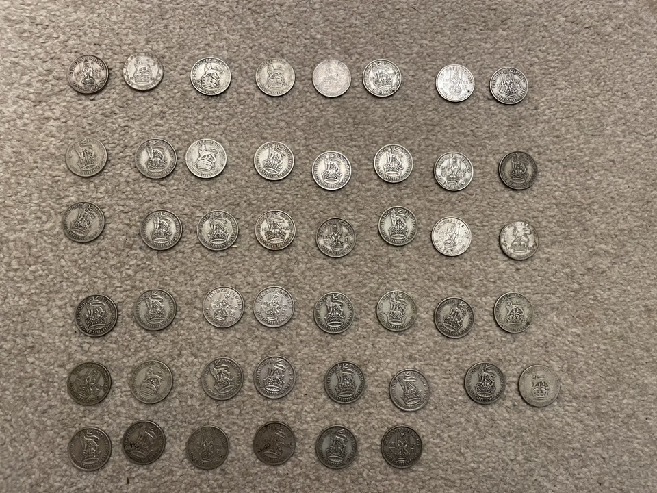 x46 - George V & VI Pre-1947 Silver Shilling Coins – 254g Total – Job ...