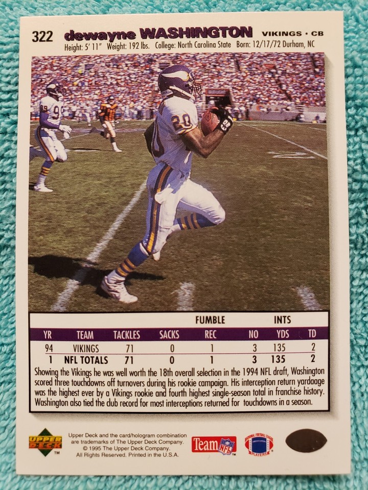1995 COLLECTOR'S CHOICE DEWAYNE WASHINGTON #322 MINNESOTA VIKINGS | eBay