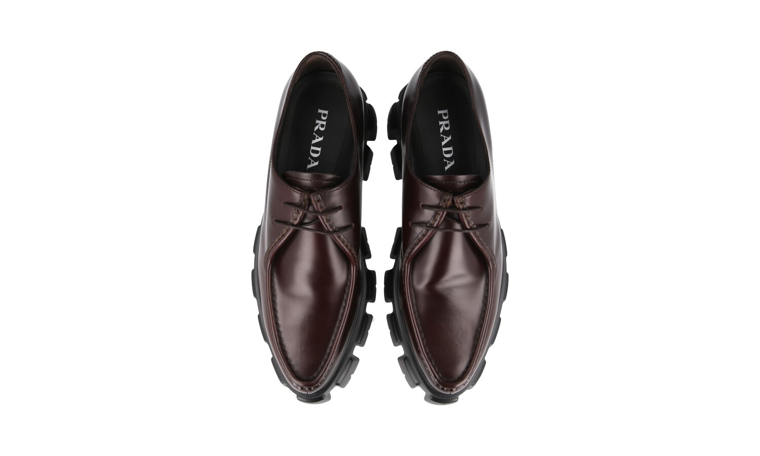 PRADA MONOLITH CHOCOLATE LOAFER LACE-UP SHOES 2EE361 BROWN LEATHER NEW ...