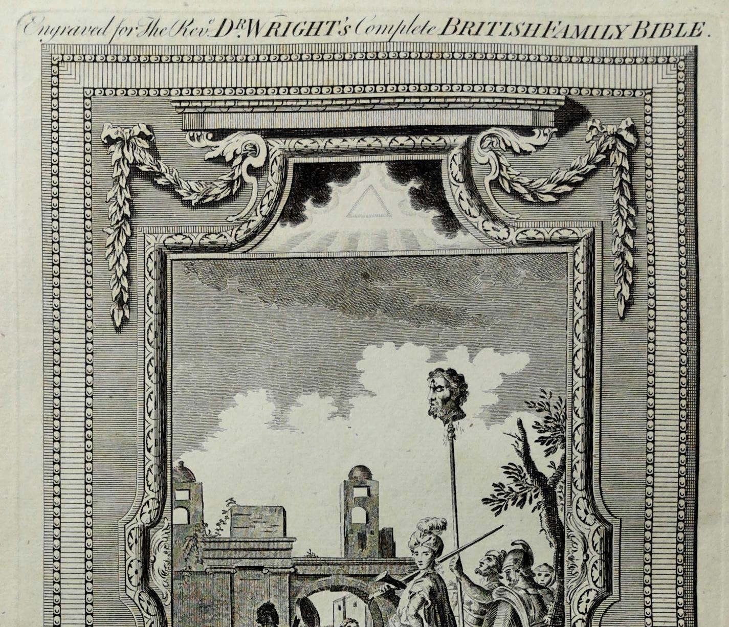 c1790 9x15 BIBLE LEAF Copper Plate Engraving DAVID GOLIATH HEAD 1 ...