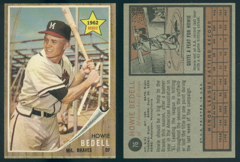 (40079) 1962 Topps 76 Howie Bedell Braves-NM | eBay