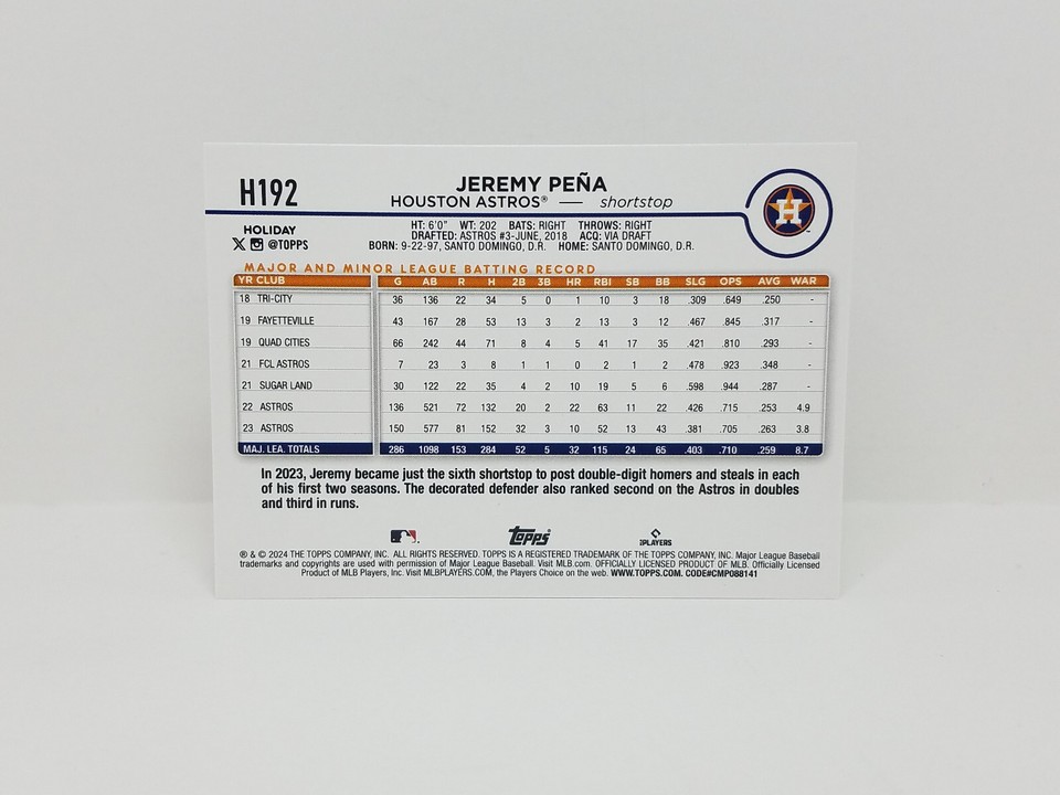 2024 Topps Holiday #H192 Jeremy Pena, Houston Astros - Holiday Plaid ...