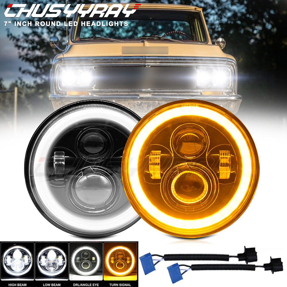 Black 7Inch Round Led Headlight Hi-Lo Beam For Chevy C10 C20 Pickup G10 ...