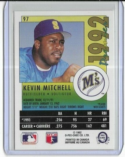 1992 O-Pee-Chee Premier #97 Kevin Mitchell Seattle Mariners | eBay