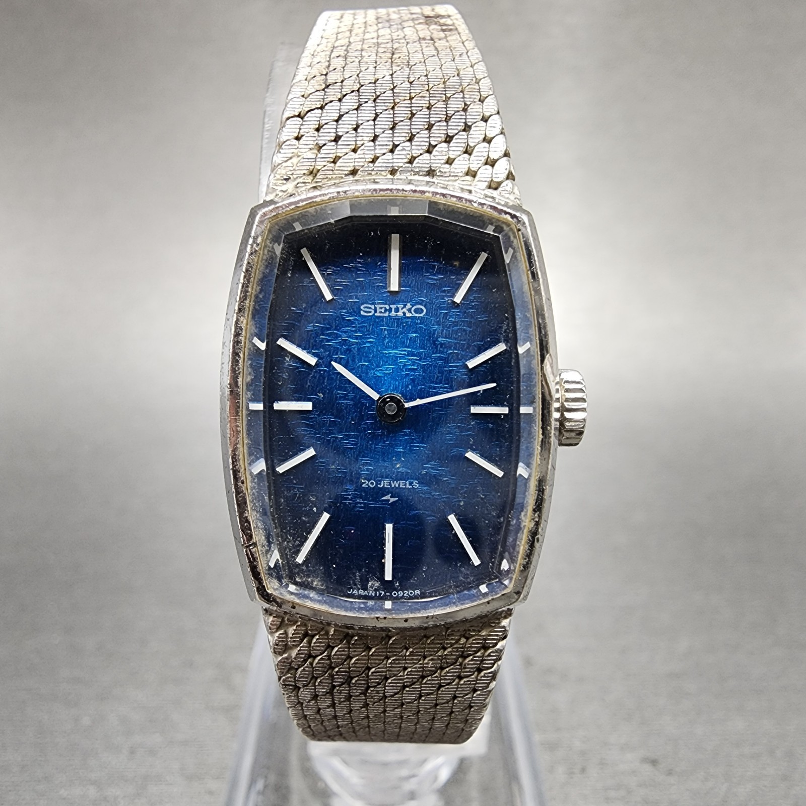 Seiko Tank Watch Women 18mm Blue Dial Silver Tone Man… - Gem