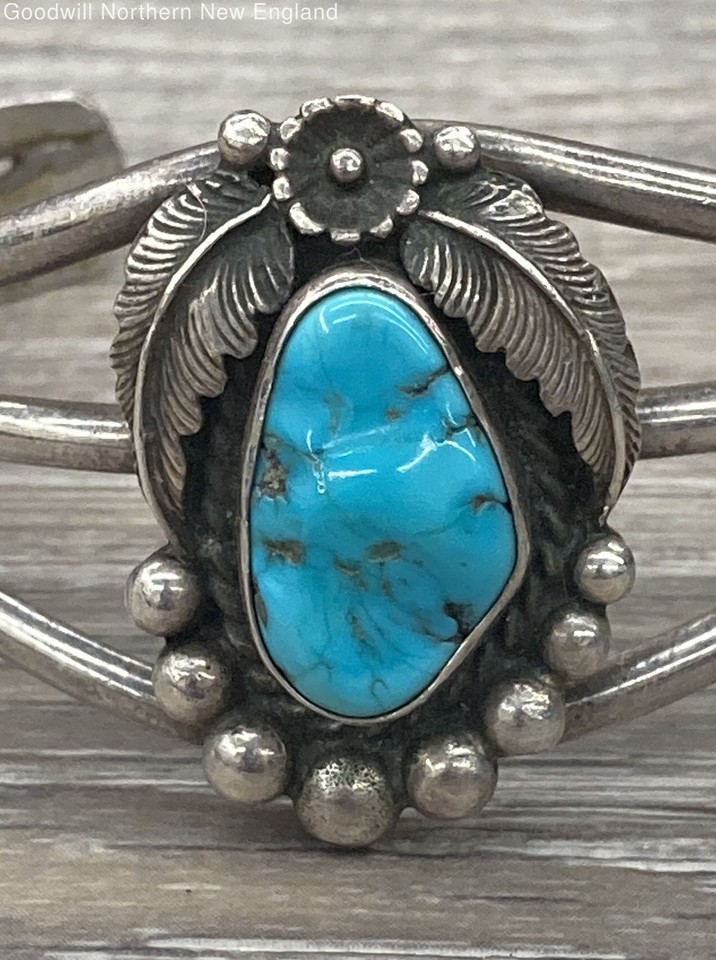 Unmarked Tests Sterling Silver Turquoise Color Stone Cuff Bracelet 28 ...
