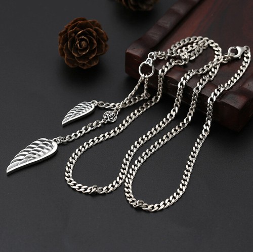 I07 Necklace Wings Angel Memento Mori Flat Armoured Chain Silver 925 ...