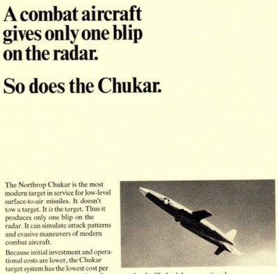 1970 NORTHROP CHUKAR AIRCRAFT TARGET PRINT AD, SURFACE TO AIR MISSILE ...