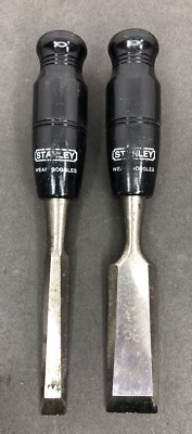 2 Vintage Stanley Wood Chisels Woodworking Tool Black Composite Handles ...