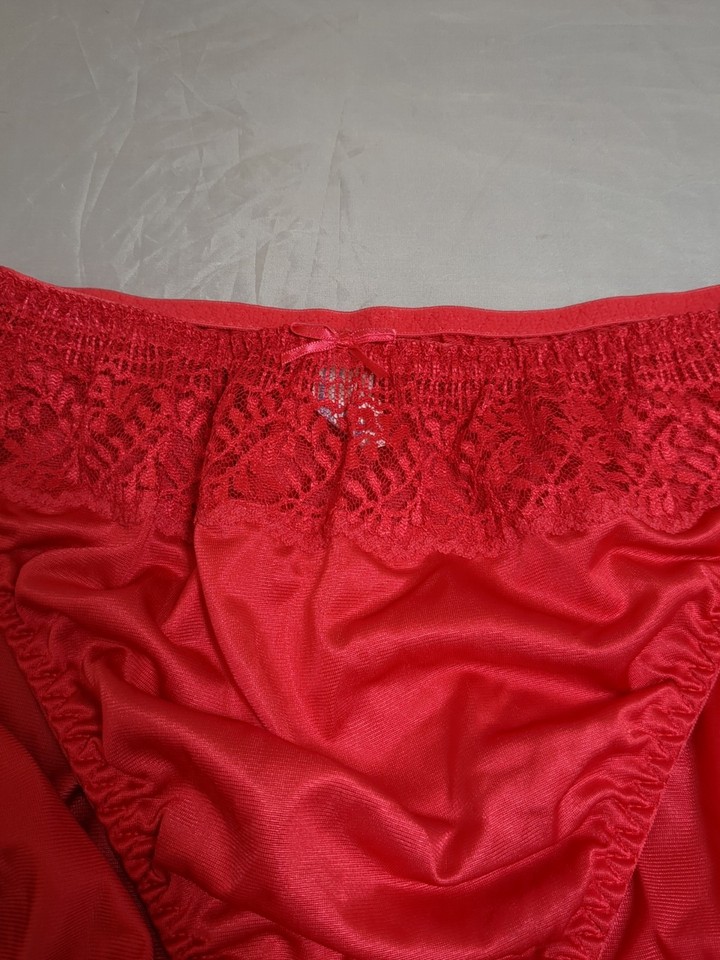 Vintage Maidenform Hi Cut Lace Trim Nylon Red Satin Panties Size Large ...