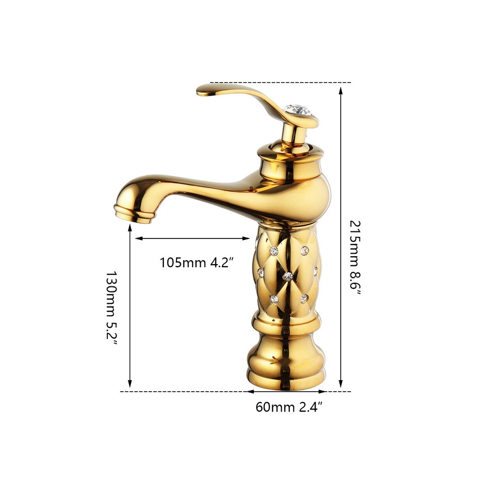 Gold Bathroom Basin Vessel Sink Mixer Vanity Faucet Crystal Decor 1 ...