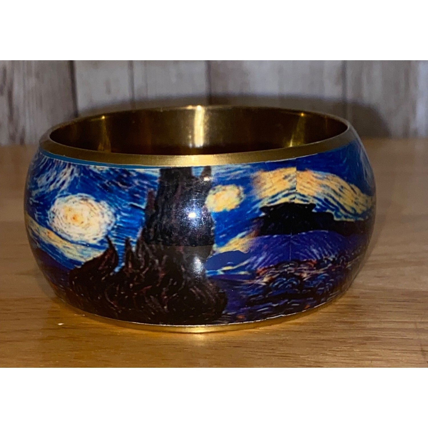Vintage Van Gogh Starry Night Gold Tone Metal Bangle … - Gem