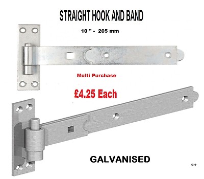 10" STRAIGHT BAND and HOOK T Hinges Heavy Duty Stable Gate GALVANISED ...