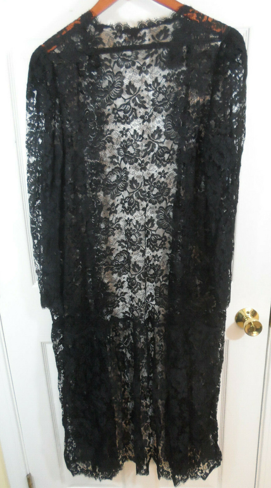 Vintage Ora Feder Black Lace Sheer Open Front Peignoi… - Gem