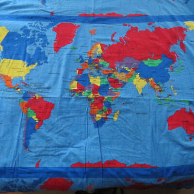 Colorful WORLD MAP Fabric Panel Teacher School Fabric Traditions 1998 ...