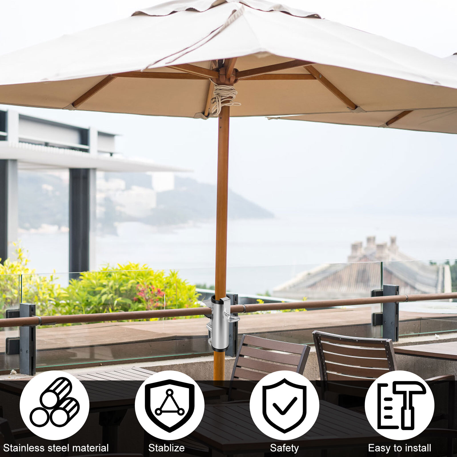 Patio Umbrella Holder Stainless Steel Parasol Clamp Portable Balcony ...