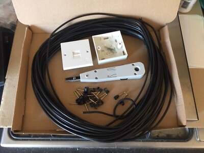 20m 2 PAIR BLACK External Telephone Cable Extension Kit tool socket ...