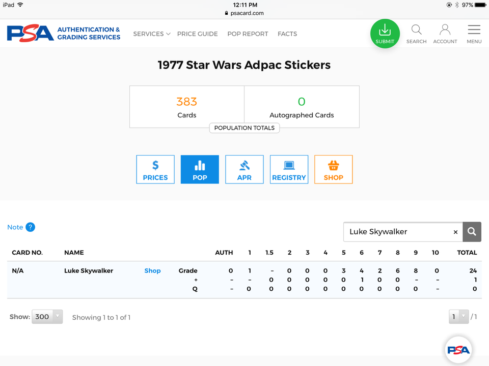 1977 Adpac Star Wars LUKE SKYWALKER General Mills Cereal Sticker PSA 9 ...