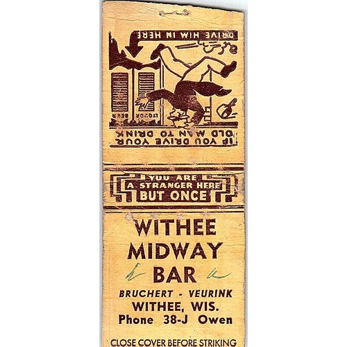 Withee Midway Bar Bruchert-Veurink Withee WI Vintage Matchbook Cover ...